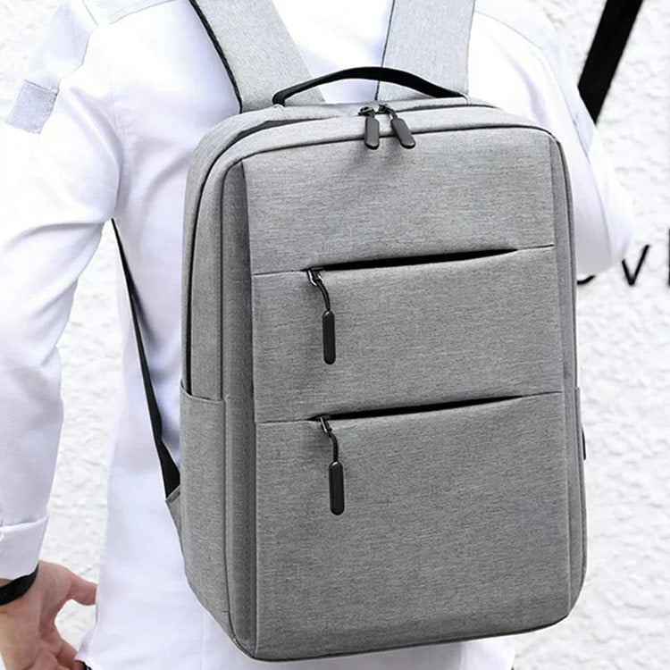 Grey USB Charging Double Shoulder Backpack | Business Carry Bag – iKids