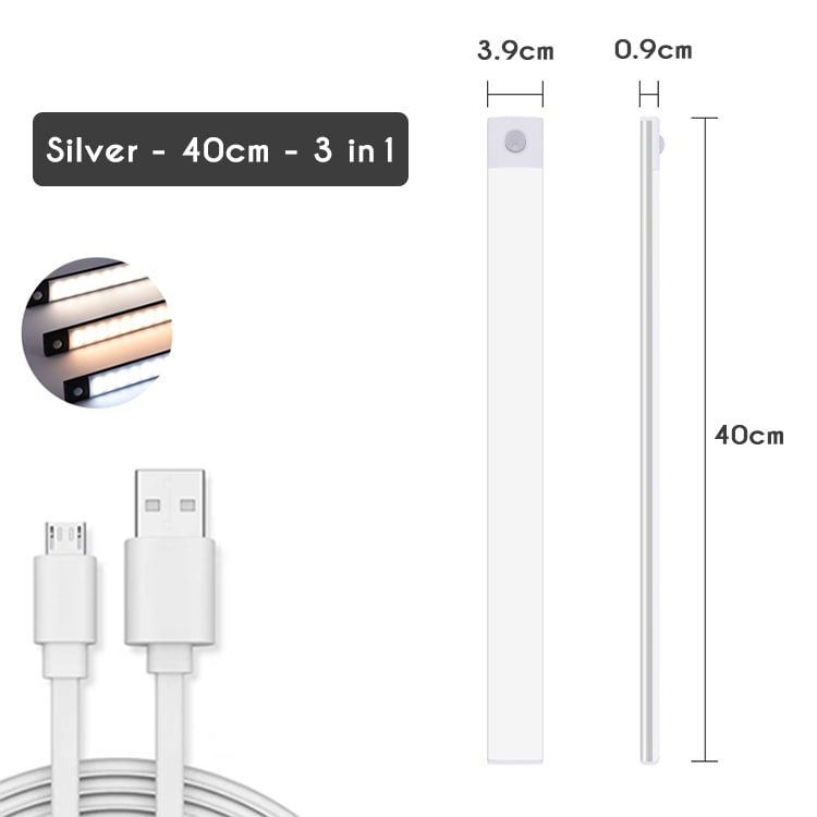 Motion Sensor Dimmable Ultrathin Wireless LED Light | Silver 40cm