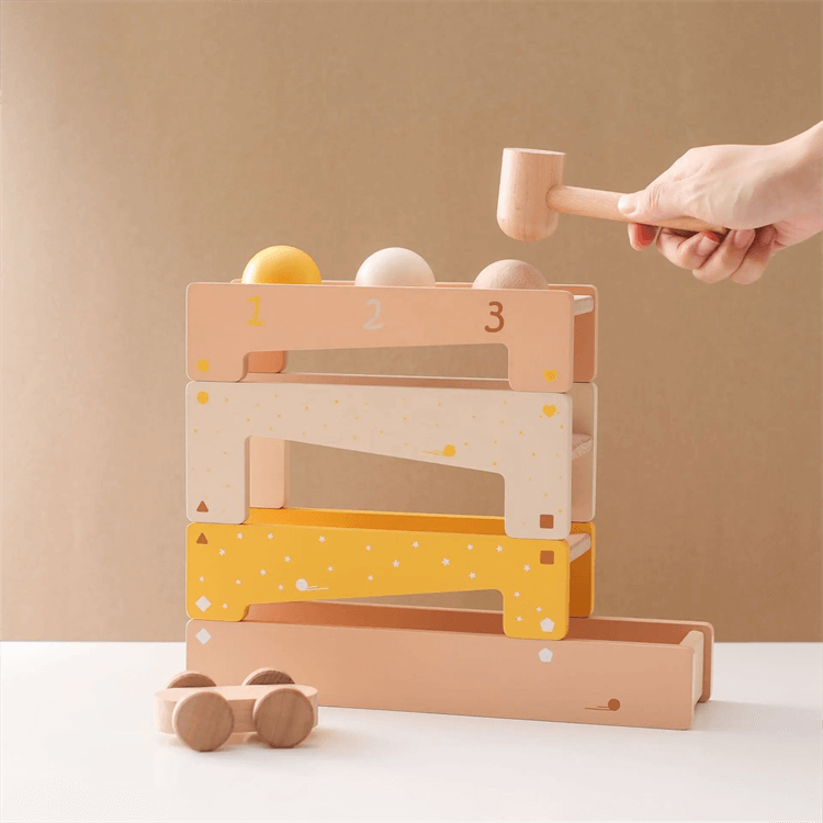 2-in-1 Wooden Knocking Running Ball Track Toy | Montessori Drop Ladder ...