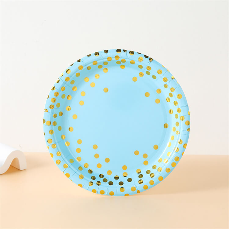 Blue with Gold Dot Party Paper Plate | Set of 10 | Party Table Supplies ...