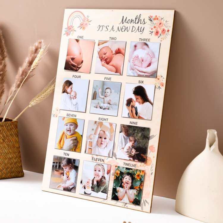 Flower Newborn Baby Monthly Milestone Photo Frame | Wooden Photo Props ...