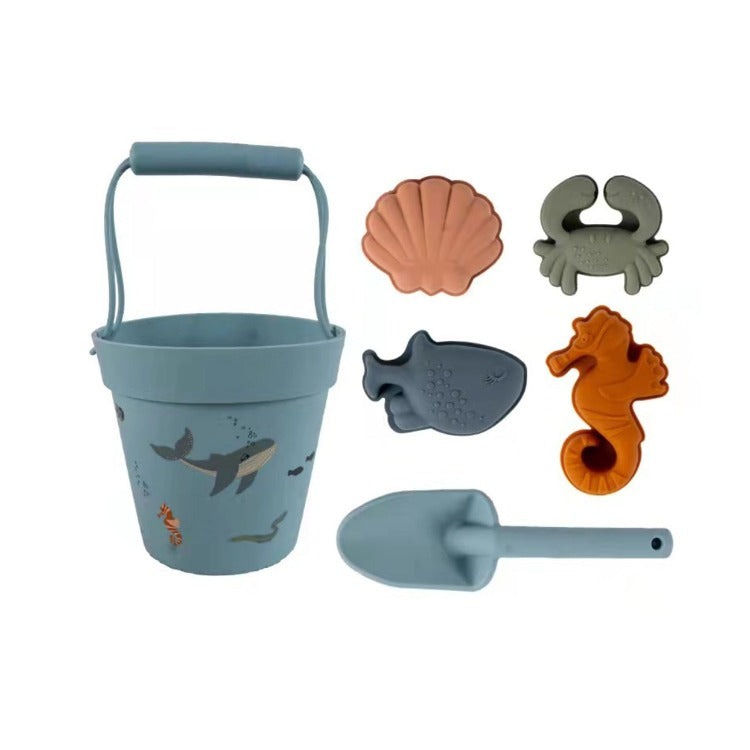Blue Silicone Beach Bucket Toy Set | Kids Summer Outdoor Fun Sand Toy ...